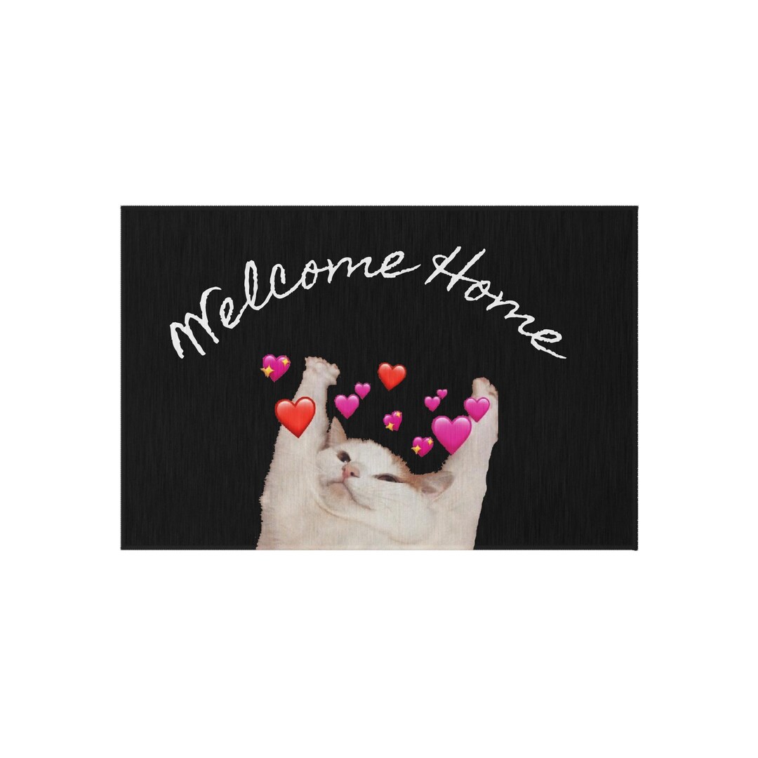 Welcome Home Cat Heart Emojis Outdoor Rug | Cute Pet Door Mat - Etsy