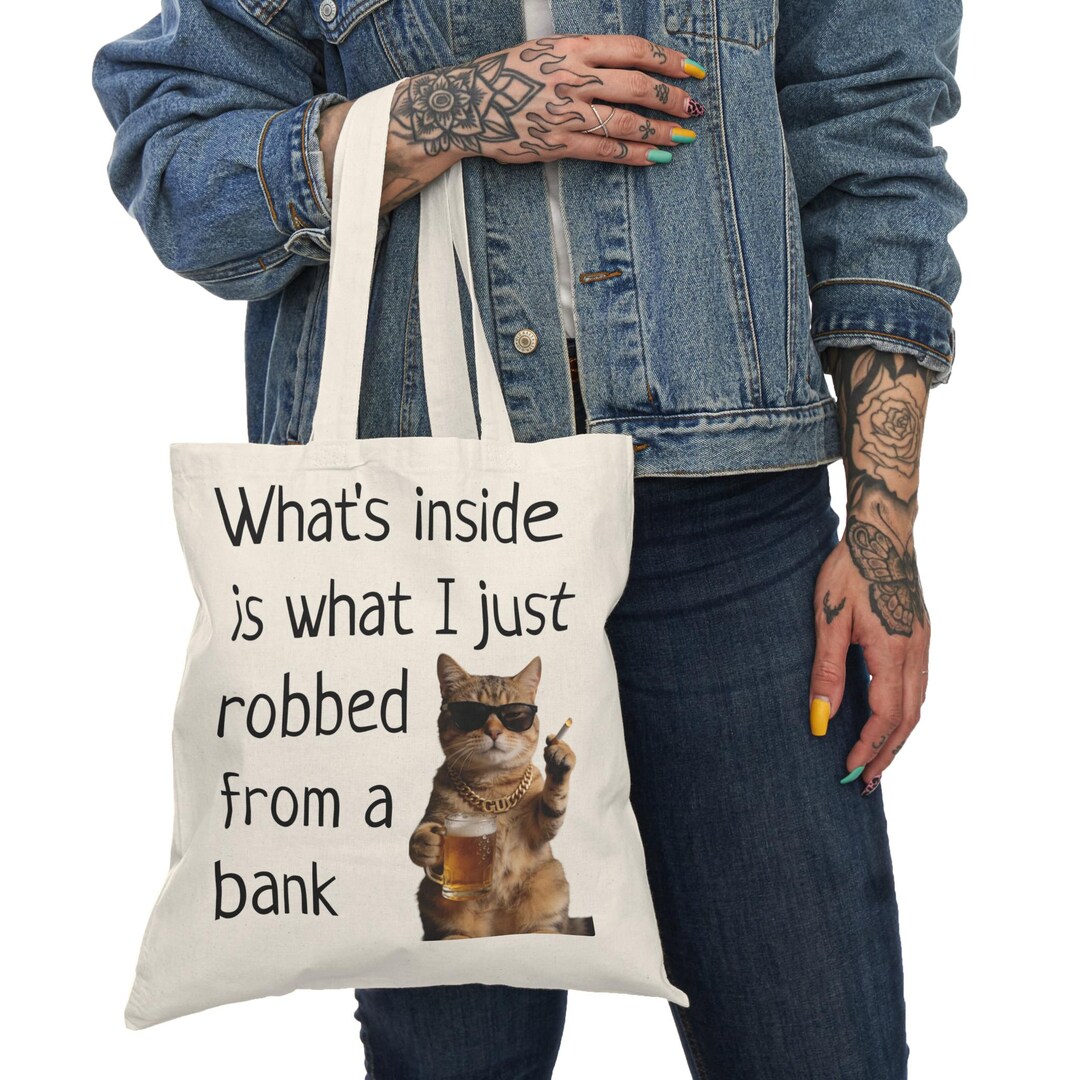 Funny Cat Robber Illustration Natural Tote Bag | What's Inside is What ...