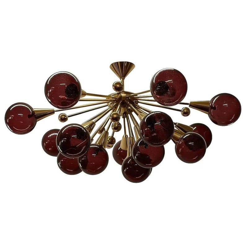 Stilnovo Styles Red Glass Balls 1950s Sputnik Brass Italian Ceiling ...