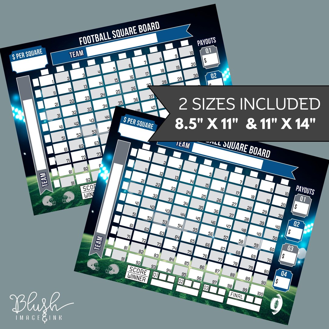 SQUARES Super Football Bowl Printable Squares Football Pool Fundraiser ...