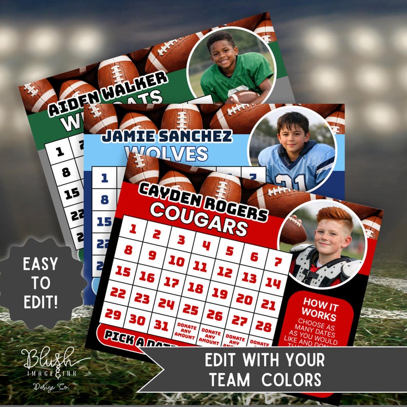 Football Fundraiser Calendar Template | Editable Team Donation Flyer ...