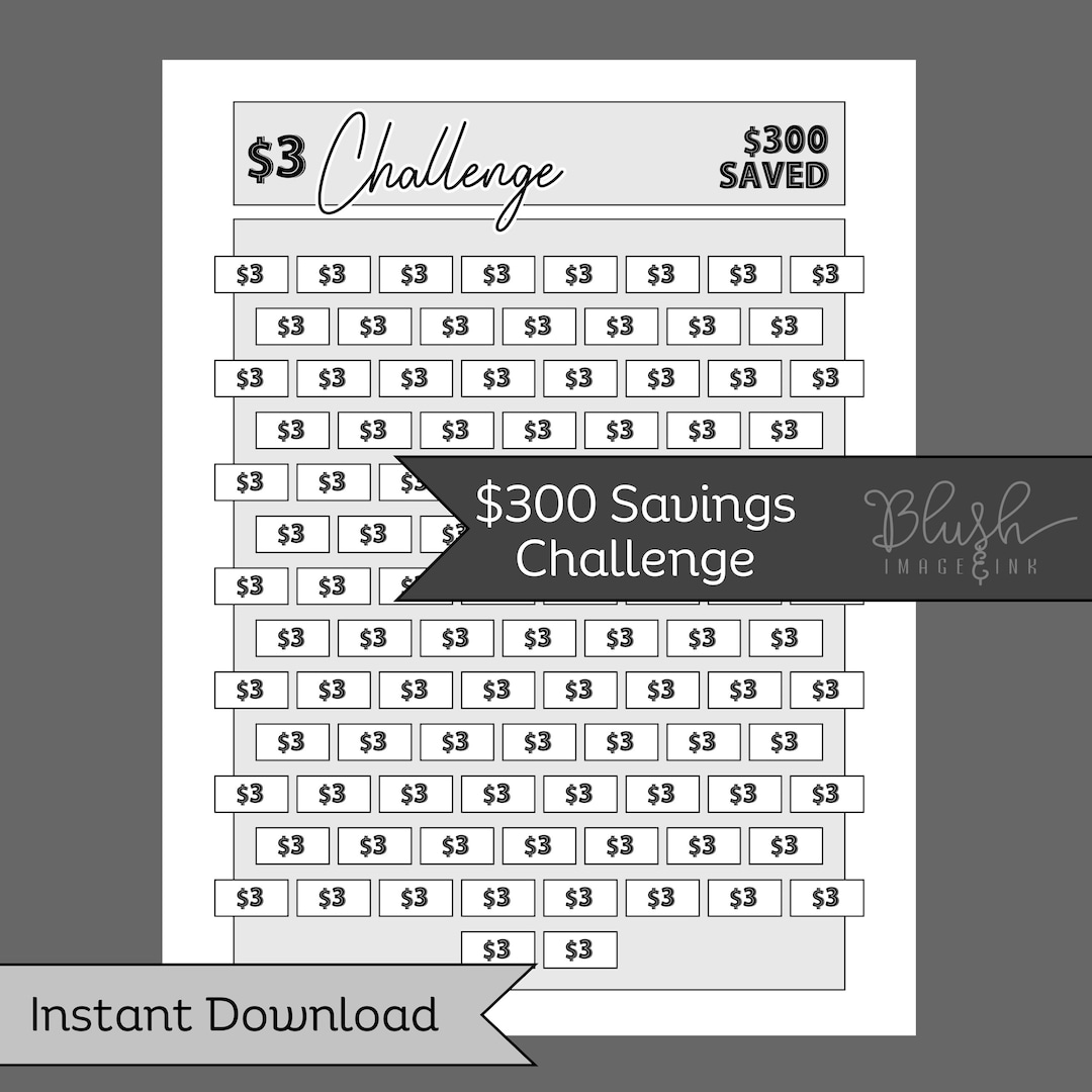 300 Dollar Savings Challenge Printable Money Saving Tracker A4 Budget ...