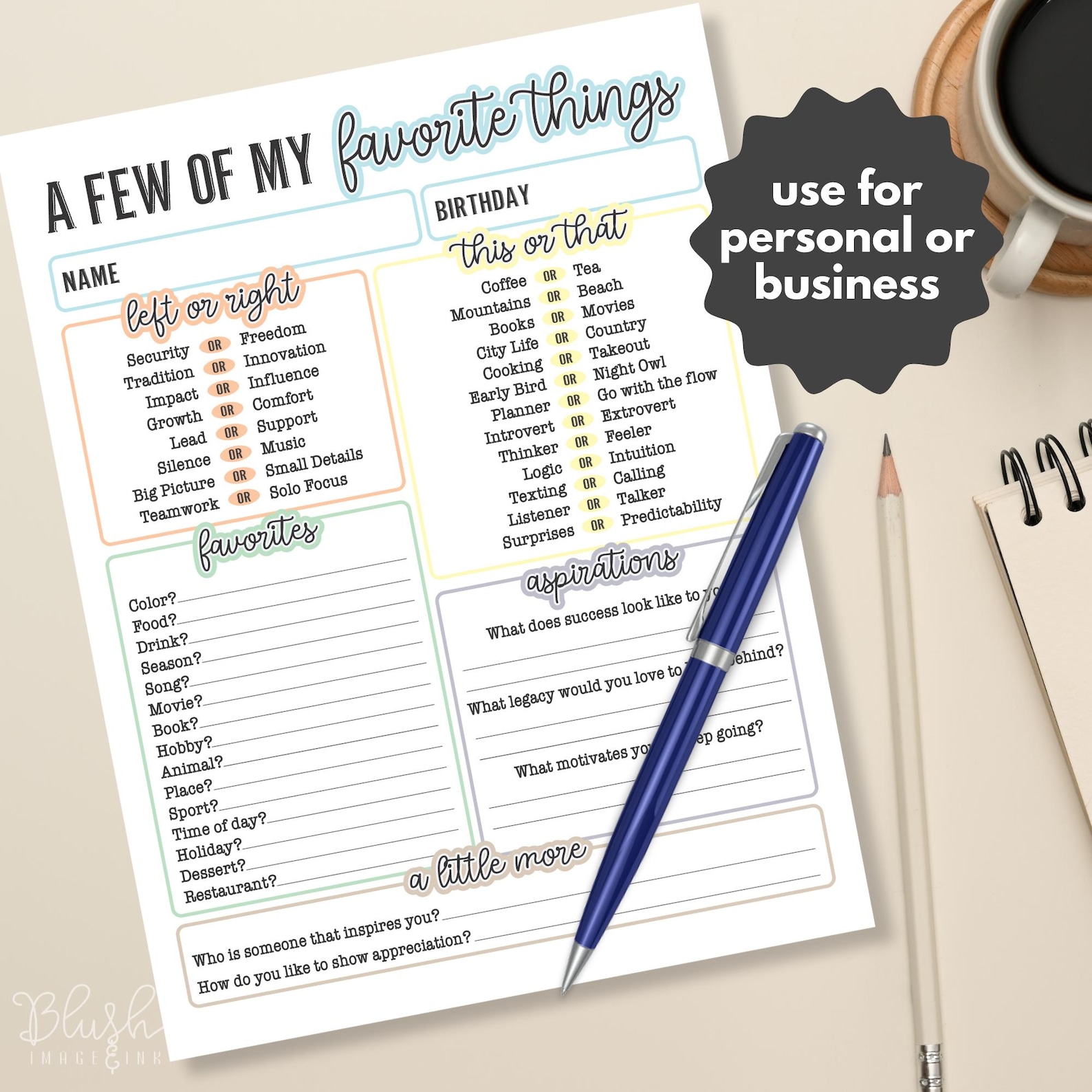Printable “all About Me” Favorites Worksheet for Adults Self Discovery ...