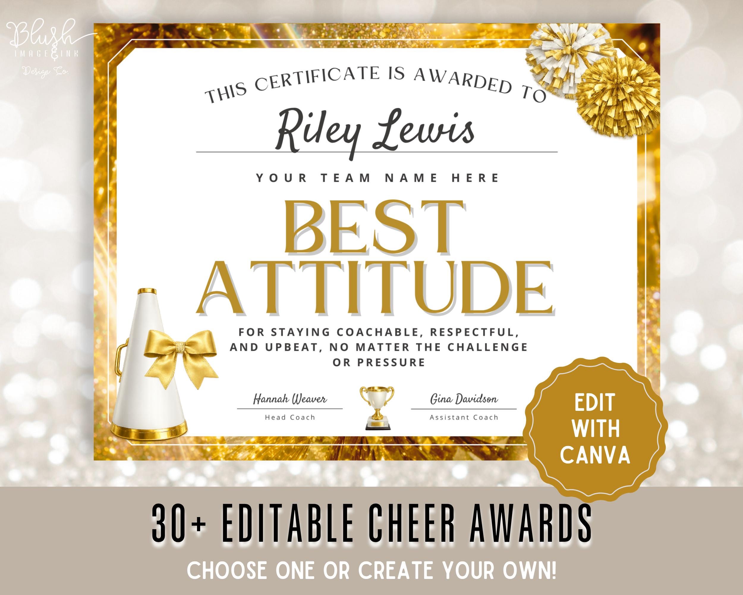 Personalized Cheer Awards Cheerleading Certificate Template Editable ...