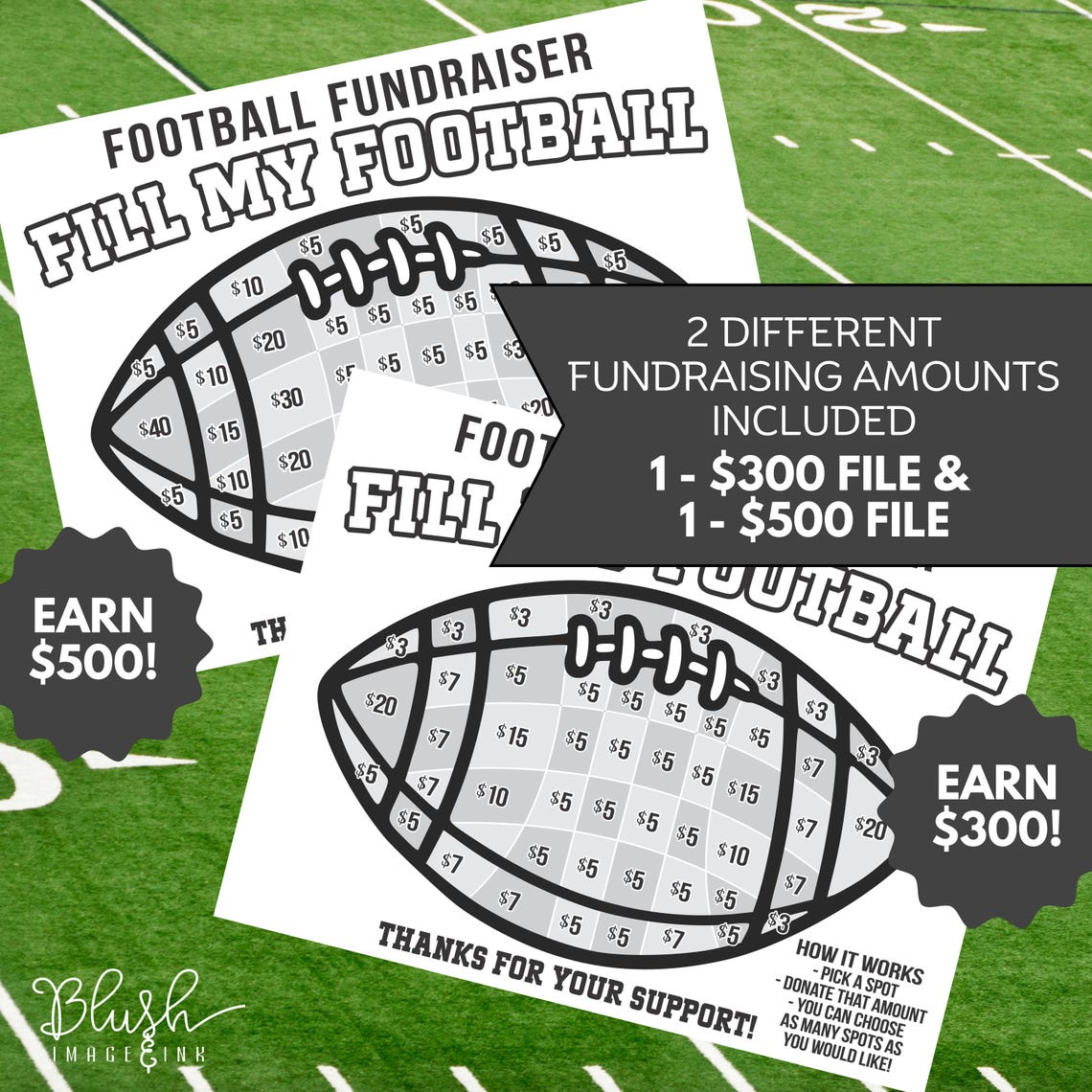 Printable Football Fundraiser Game Fill the Football Donation Chart for ...