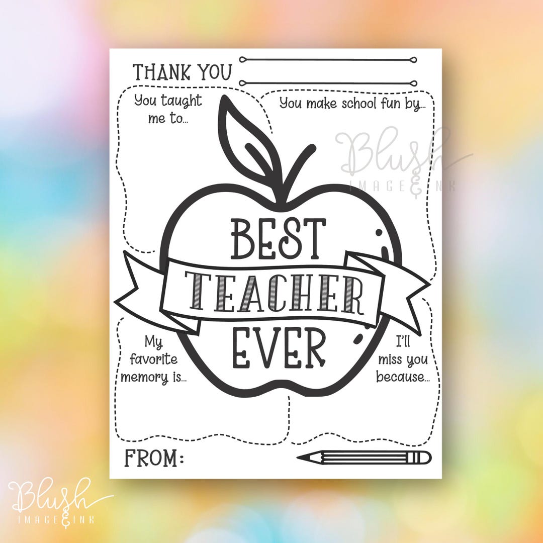 All About My Teacher Printable Teacher Appreciation Gift Kids Coloring ...