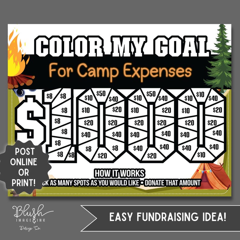 Goal Camp Fundraiser Chart Printable Donation Tracker for Camp Expenses ...