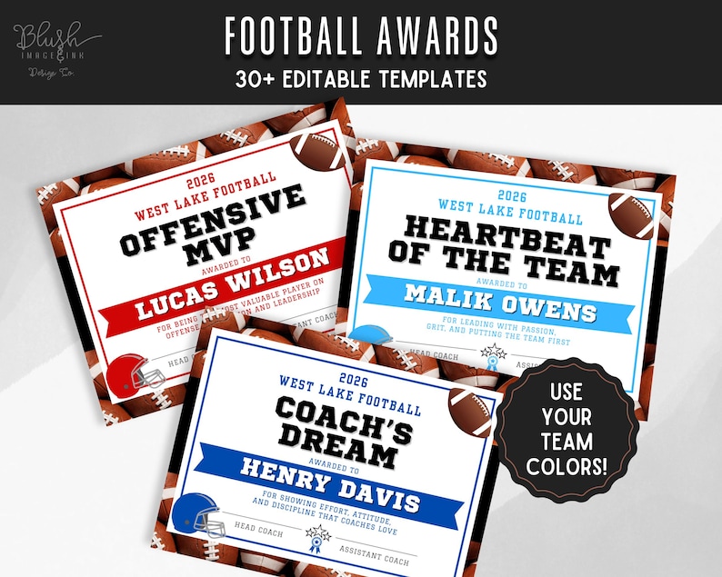 Editable Football Award Certificates for Players Team Party End of ...