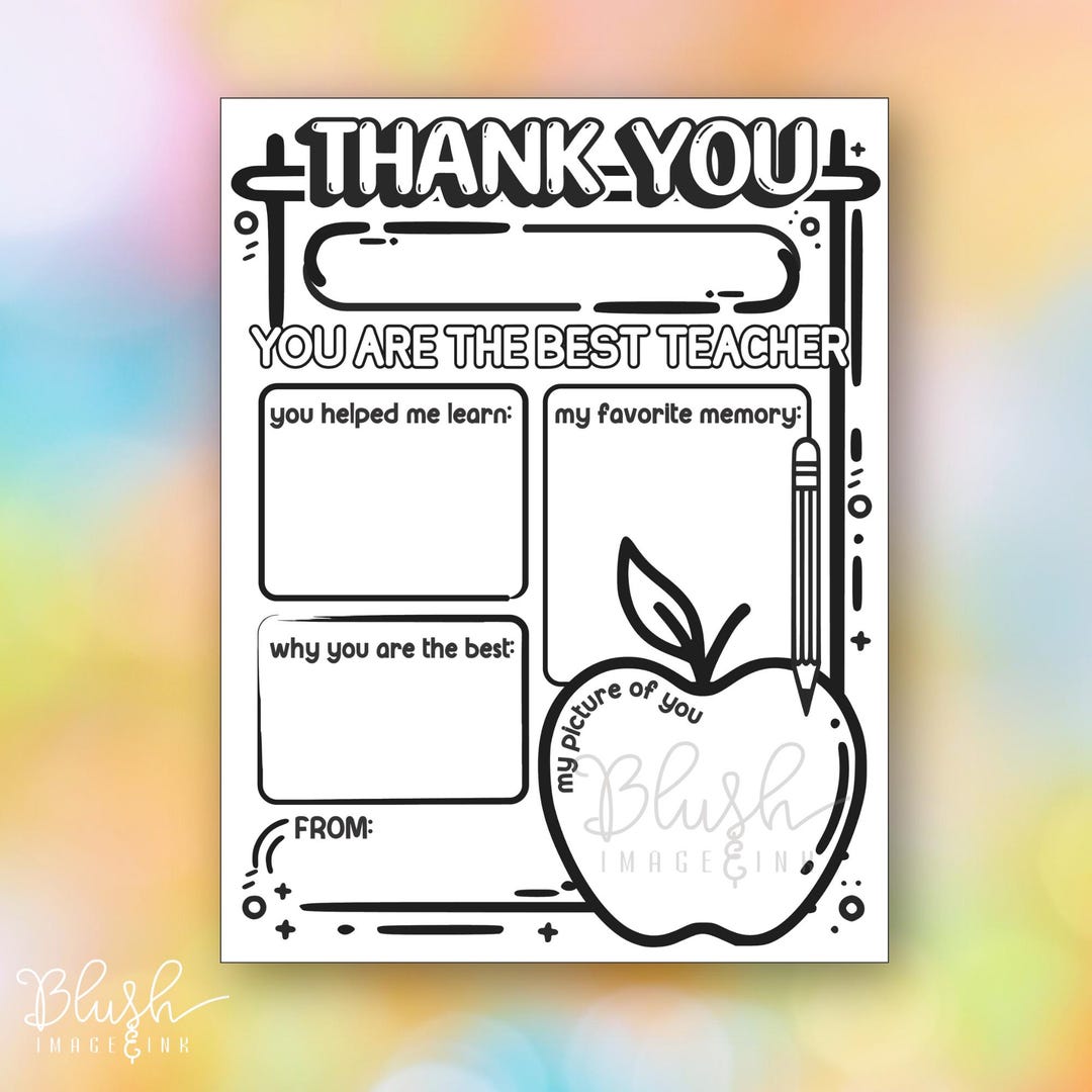 Teacher Thank You Coloring Page Printable PDF Teacher Appreciation Week ...