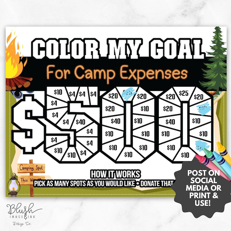 Goal Camp Fundraiser Chart Printable Donation Tracker for Camp Expenses ...
