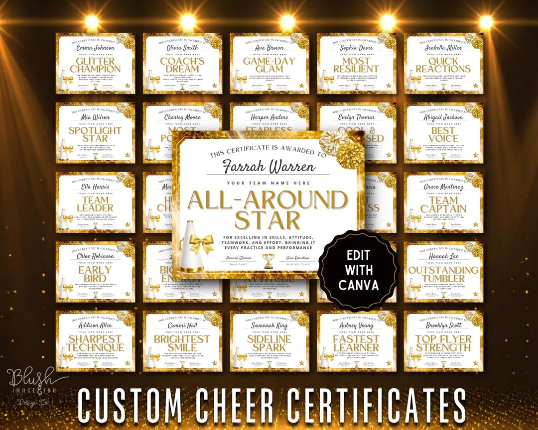 Personalized Cheer Awards Cheerleading Certificate Template Editable ...