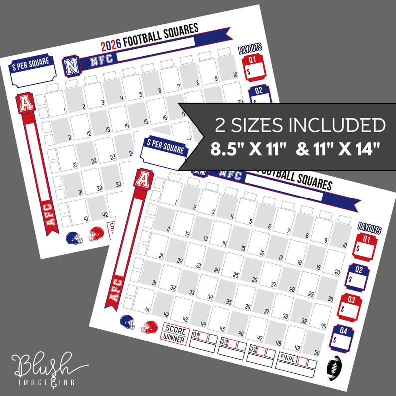Printable Football Squares 50 Grid Easy Fundraiser 50 Super Football ...