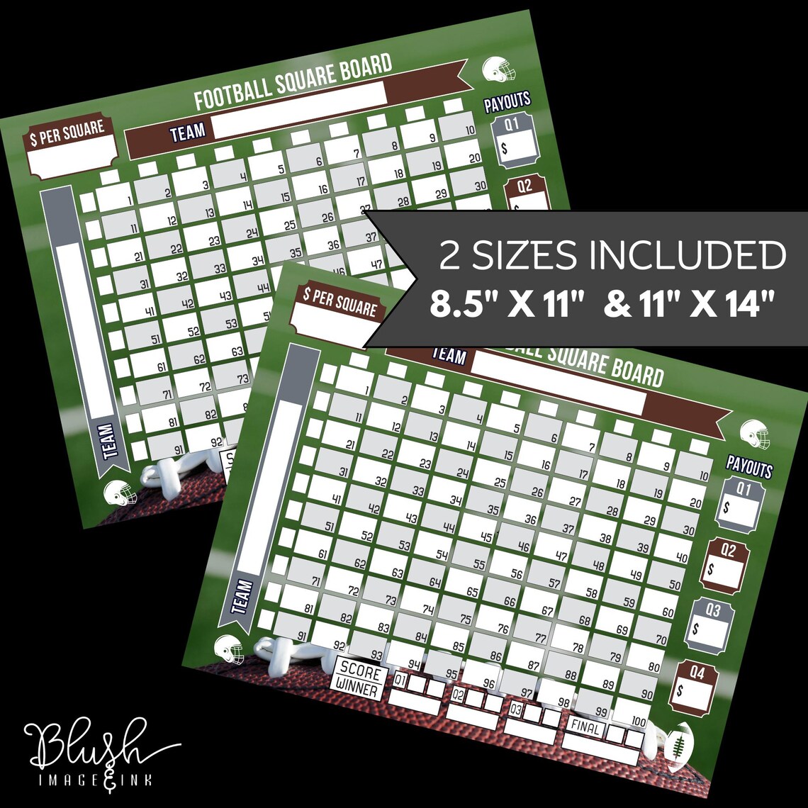 100 Football Squares Changing Quarters Printable Game Super Football ...