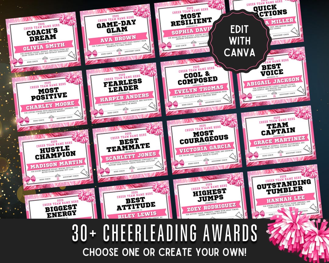 Cheer Team Printable Certificate Cheer Squad End of Season Award ...