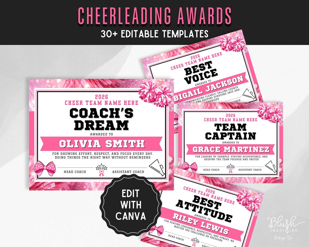 Editable Cheerleading Awards Template 30+ Customizable Certificates ...