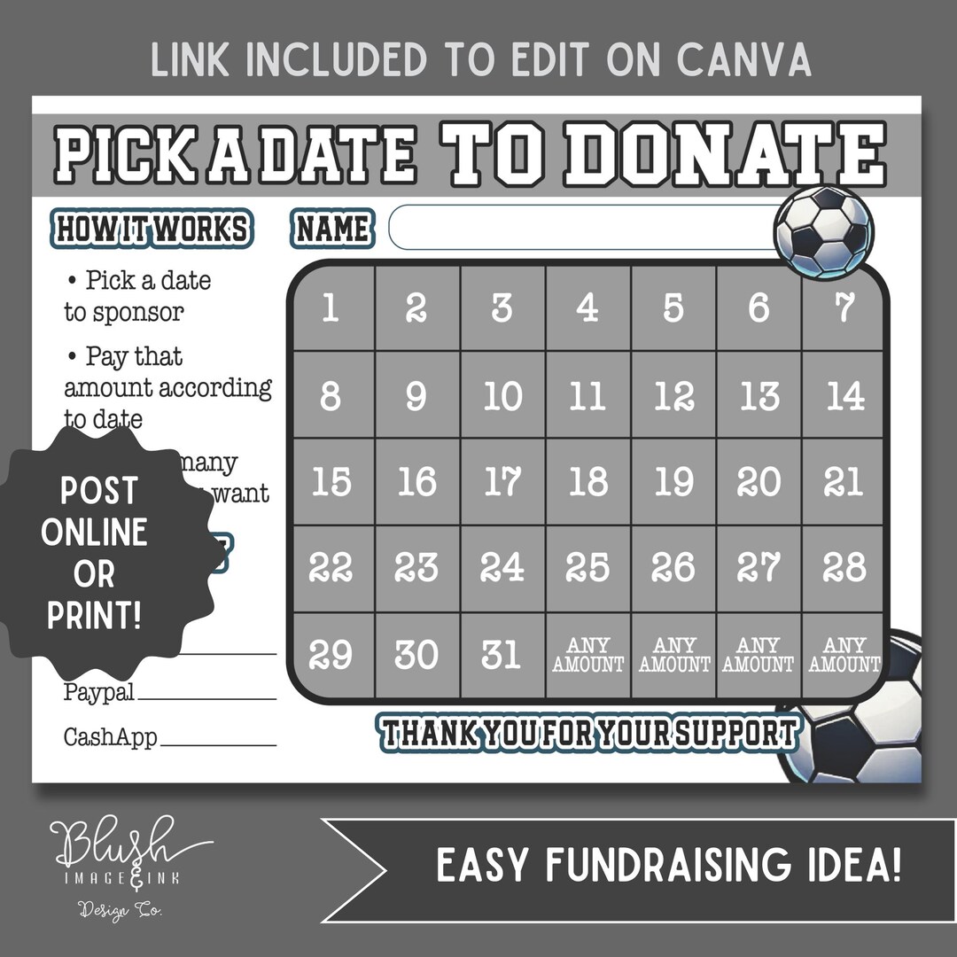 Editable Soccer Calendar Fundraiser Template Clear the Board ...