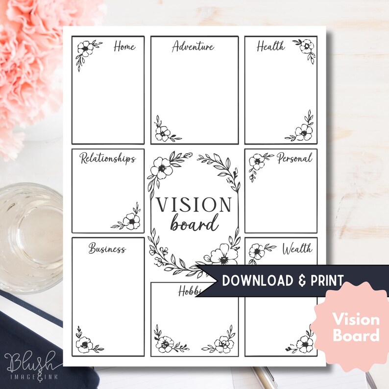 Printable Vision Board PNG With Floral Wreath Printable Goal Planning ...