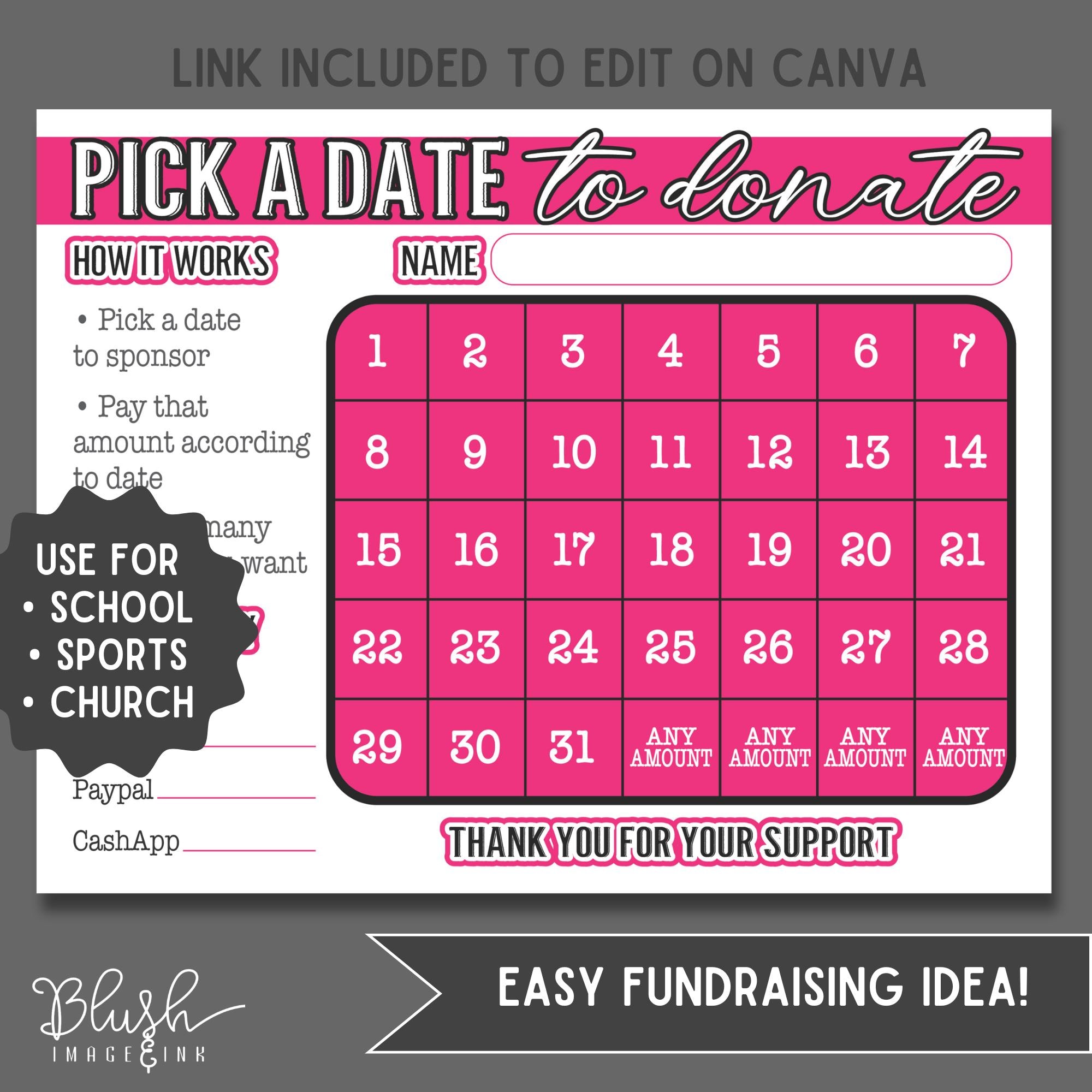 Fundraiser Calendar Pick A Date to Donate Fundraiser Calendar ...