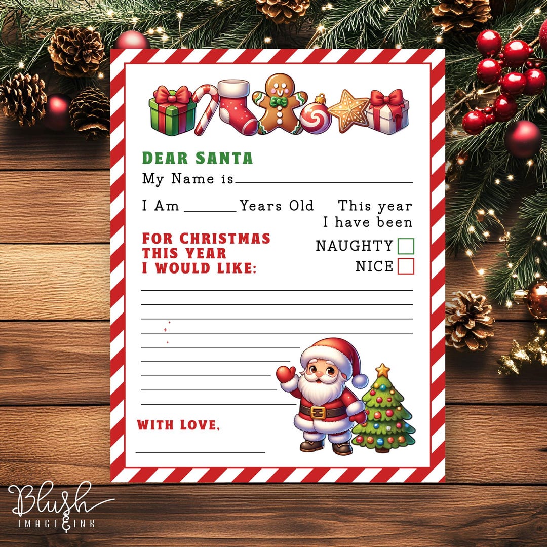 Santa Claus Letter Dear Santa Letter for Christmas Wish List Naughty or ...