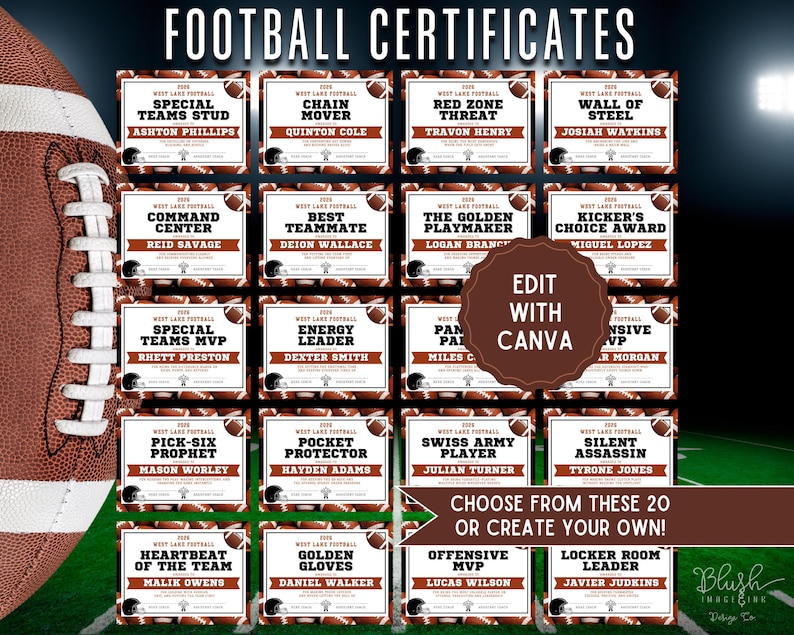 Editable Football Award Certificates for Players Team Party End of ...