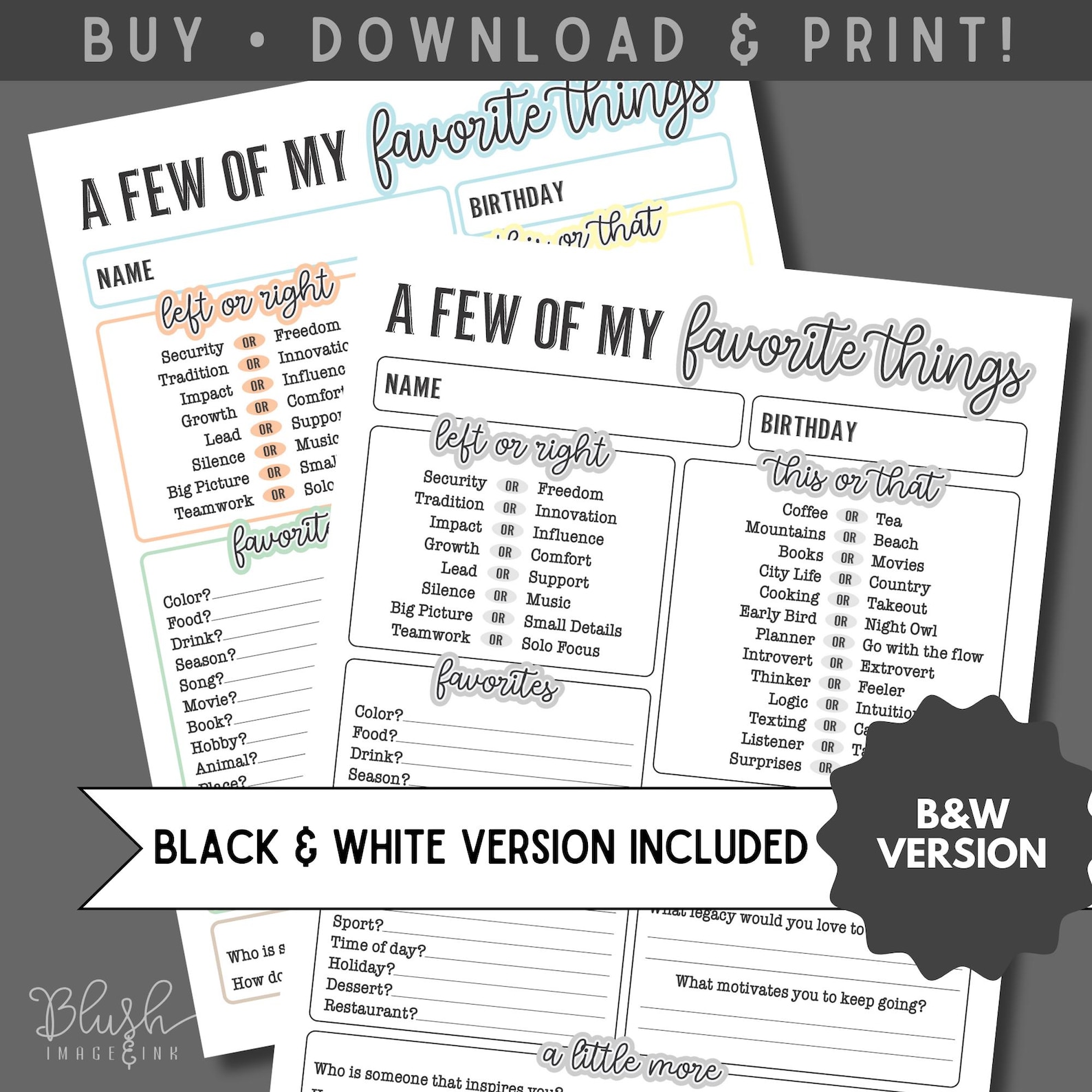 Printable “all About Me” Favorites Worksheet for Adults Self Discovery ...