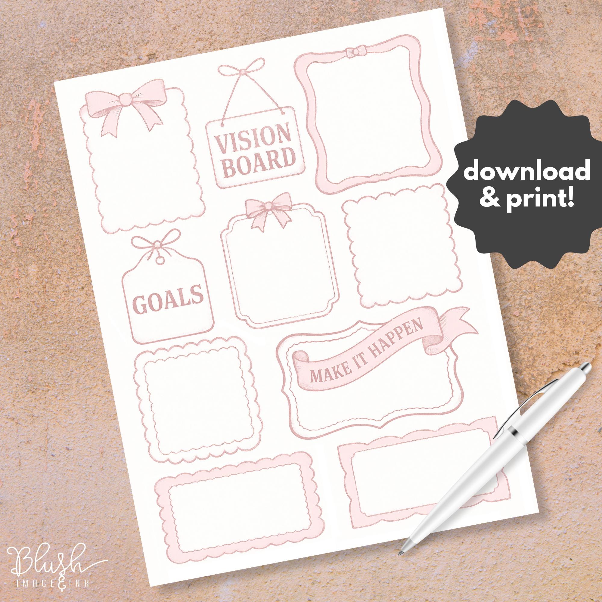 Girly Vision Board Printable Pink Coquette Printable Vision Board ...
