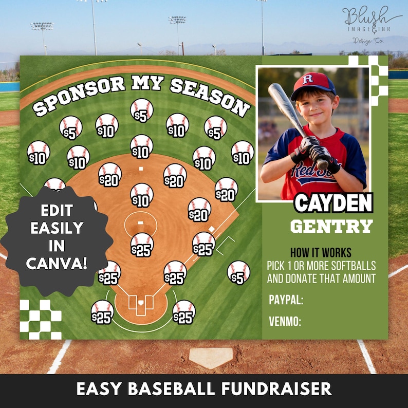 Baseball Fundraiser Editable 2026 Canva Editable Template, Canva Pick ...