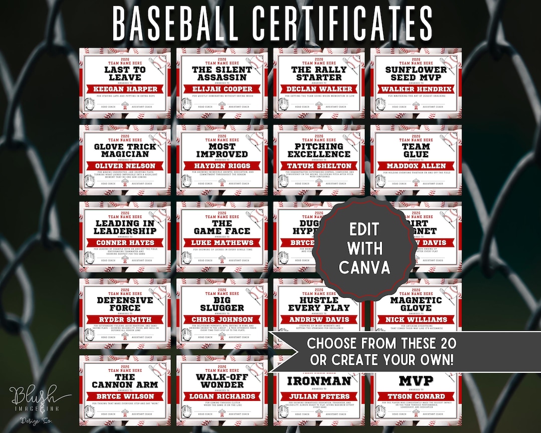 Baseball Awards Canva Template Editable Team Certificates Printable ...