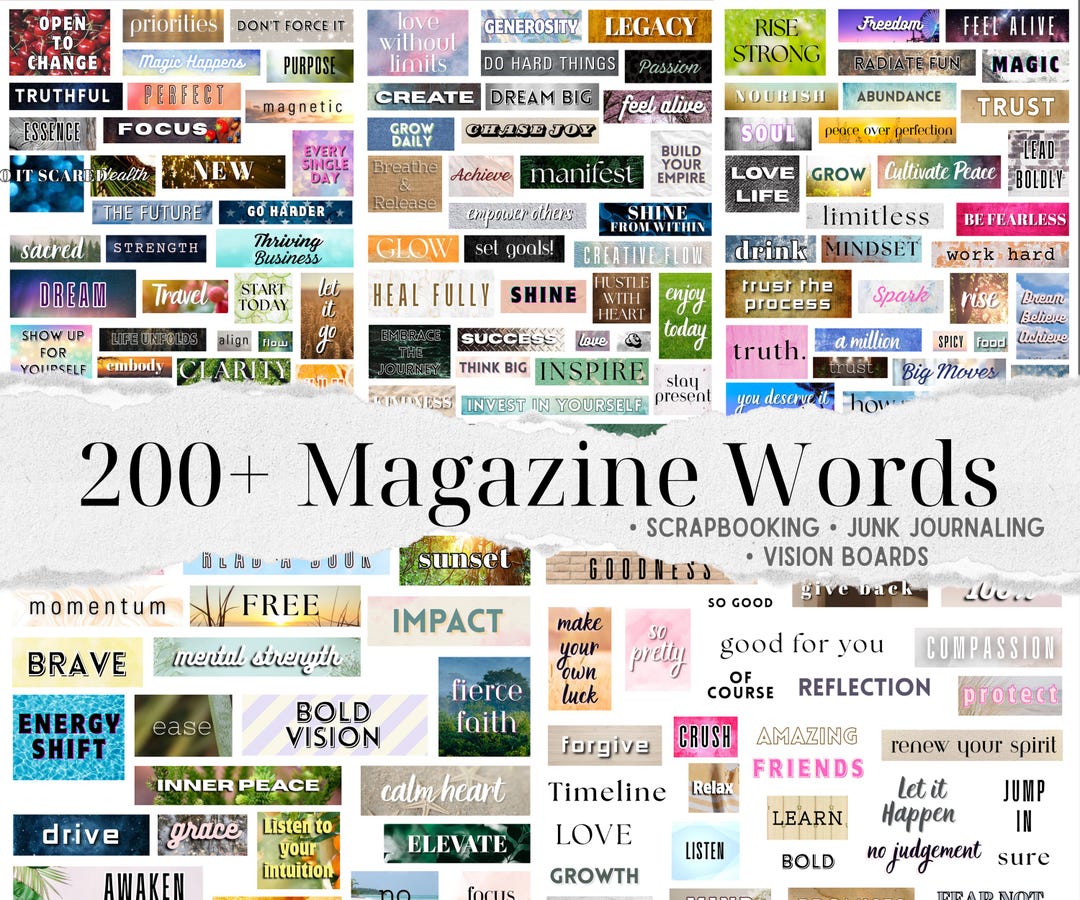 Printable Vision Board Words Self-care Manifestation Kit 200 ...