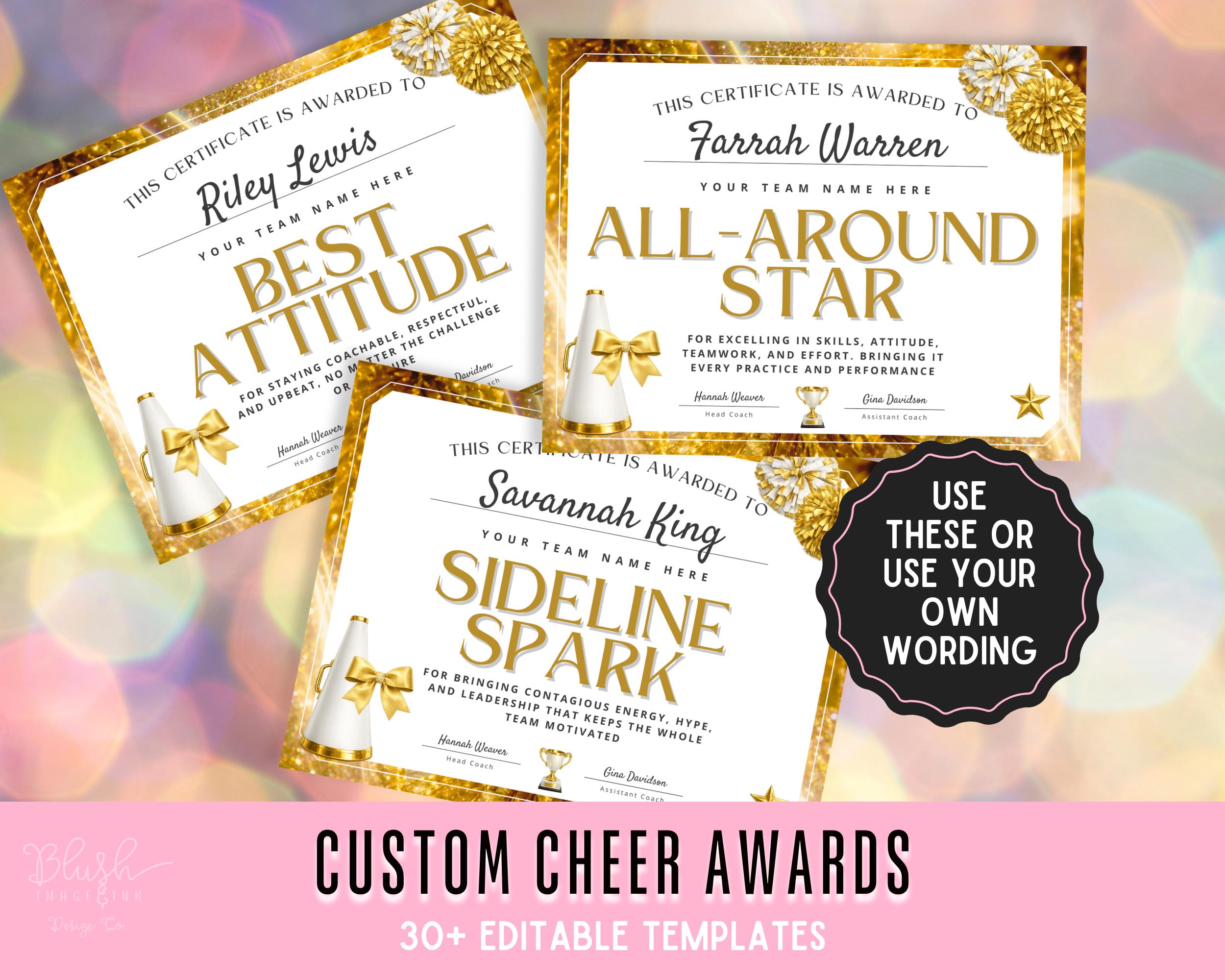 Personalized Cheer Awards Cheerleading Certificate Template Editable ...