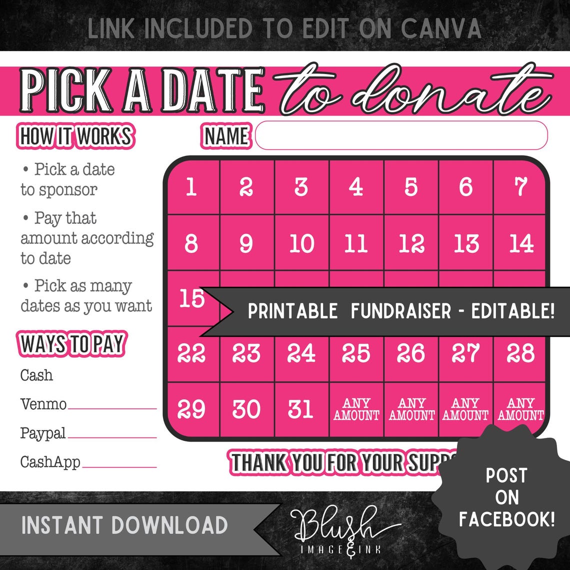Fundraiser Calendar Pick A Date to Donate Fundraiser Calendar ...