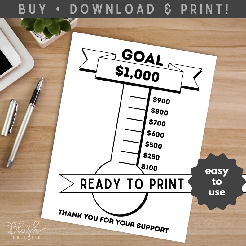 Printable Goal Fundraising Thermometer Goal Nonprofit Fundraiser ...