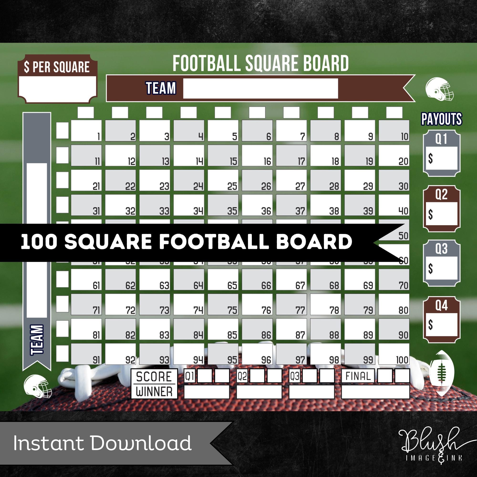 100 Football Squares Changing Quarters Printable Game Super Football ...