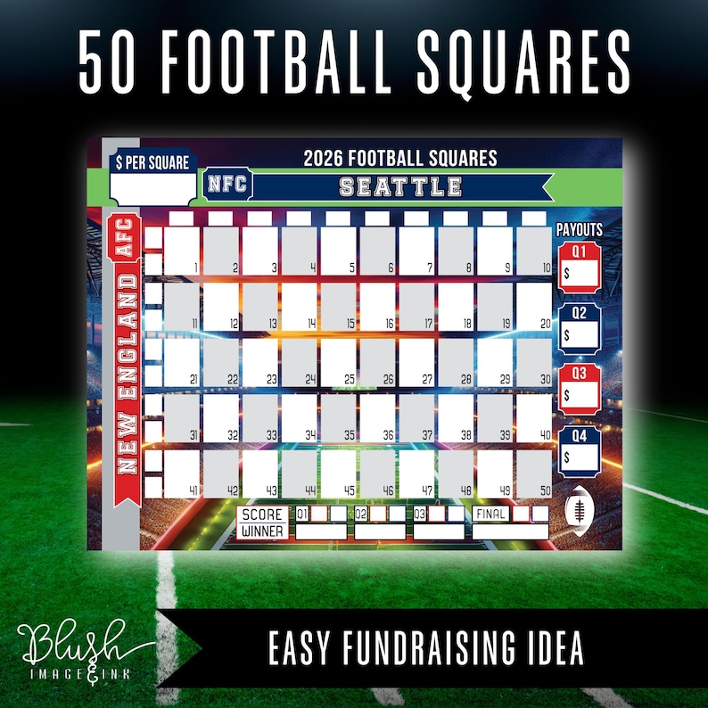 Big Game 50 Squares Printable Football Squares Party Game Championship ...