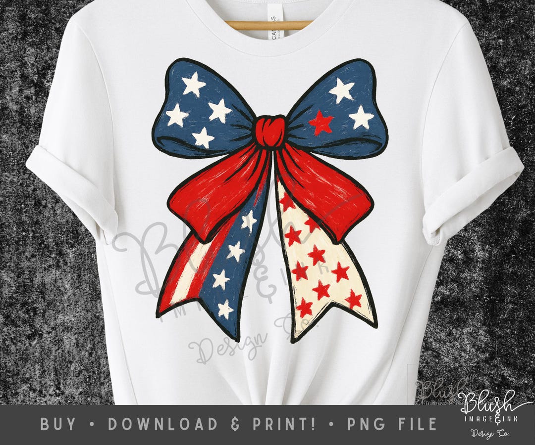 USA Coquette Bow PNG File Red White Blue Hand Drawn Patriotic Clipart ...