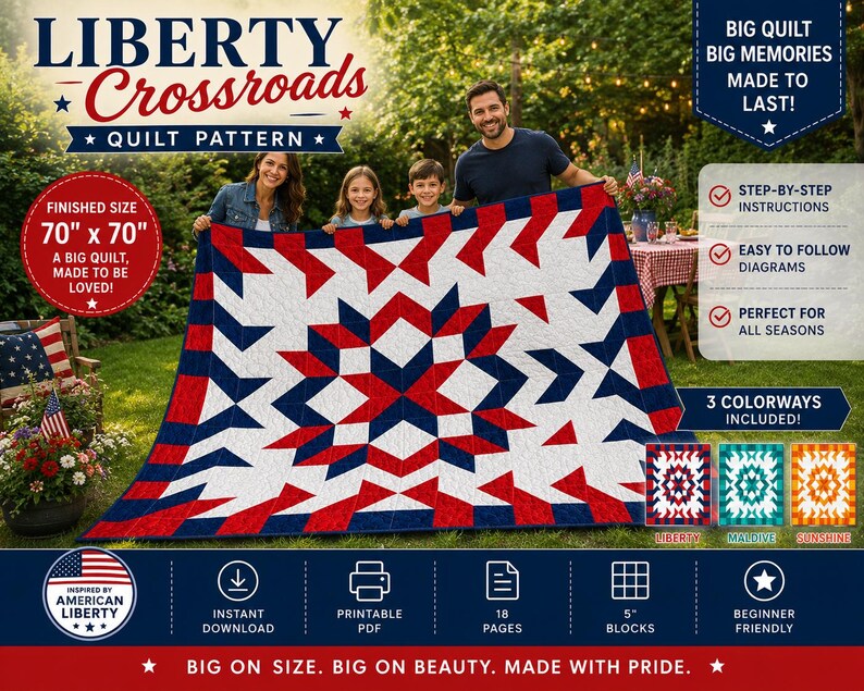 Crossroads Star Quilt Pattern, Modern Geometric Throw, 70" X 70 ...