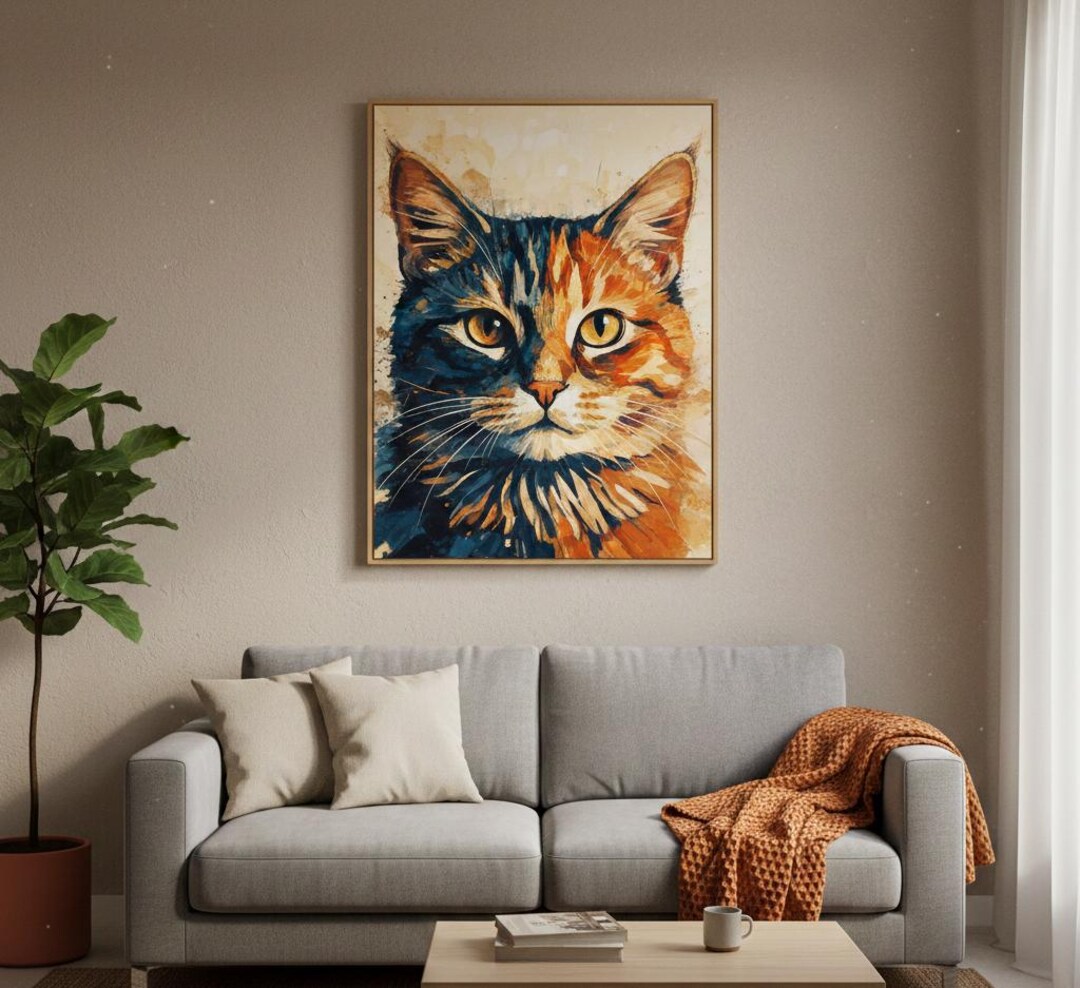 Custom Cat Portrait Digital Art | Personalized Pet Canvas Print ...