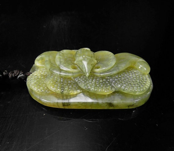 Carved Green Jade Bat Coin Pendant - Gem