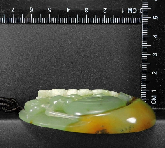 Buddha and Lotus Flower Natural Hand-carved Jade Pend… - Gem