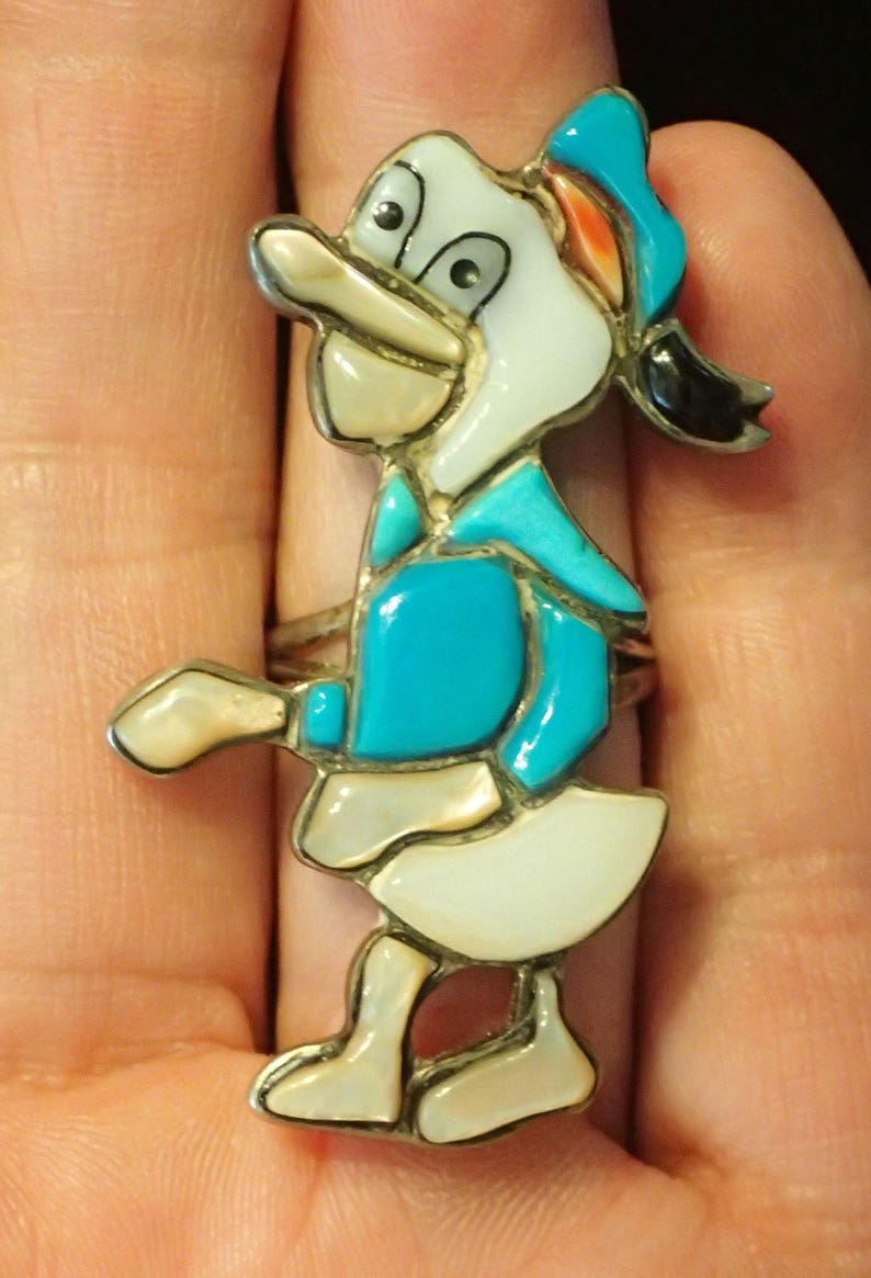 Vintage Donald Duck Disney Style Ring. Inlay Turquoise Coral - Etsy