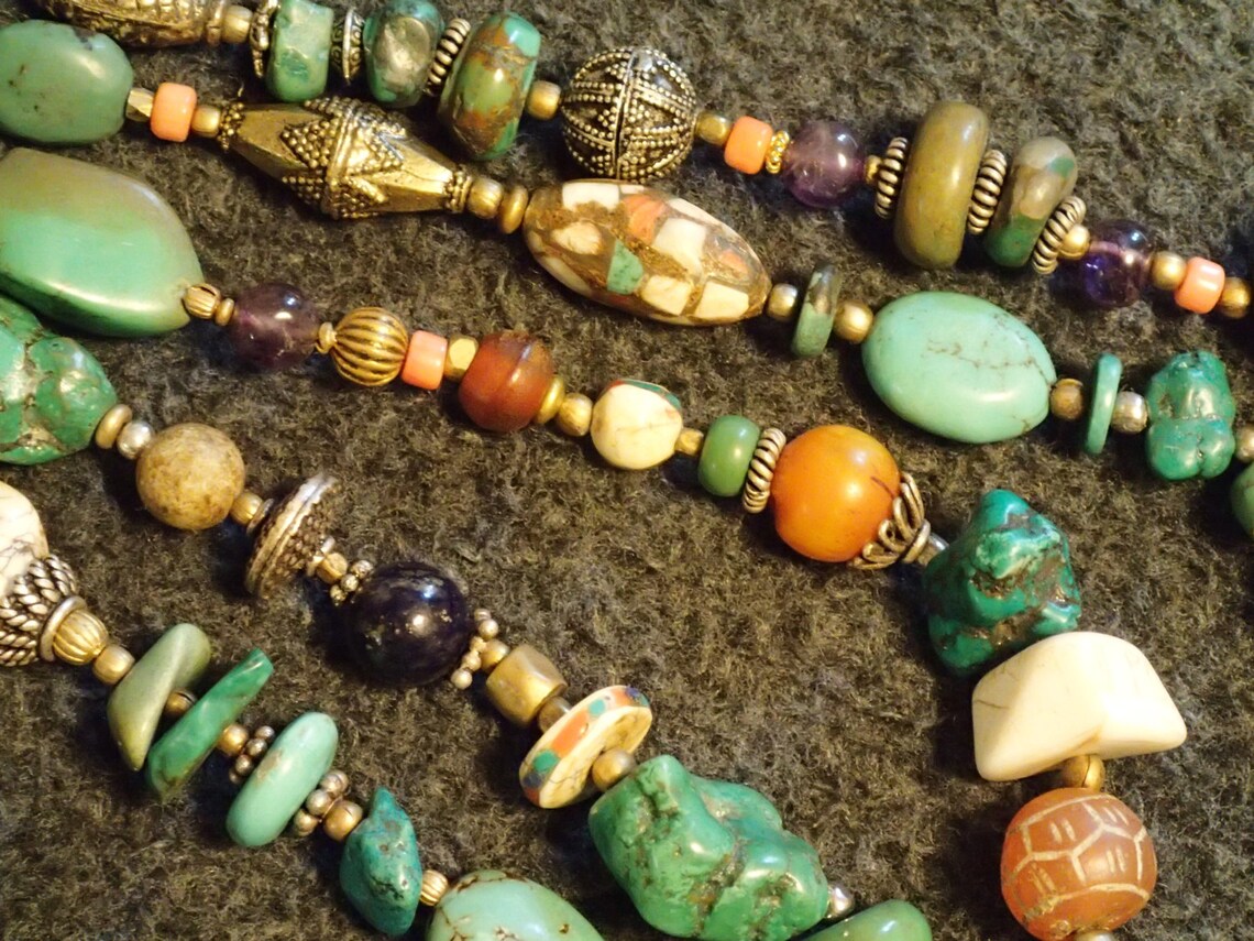 5 Strand Tibetan Turquoise Treasure Necklace FUN - Etsy