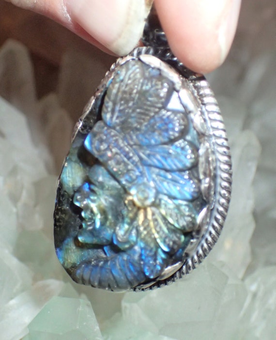 Carved Labradorite mineral Native American with Head… - Gem