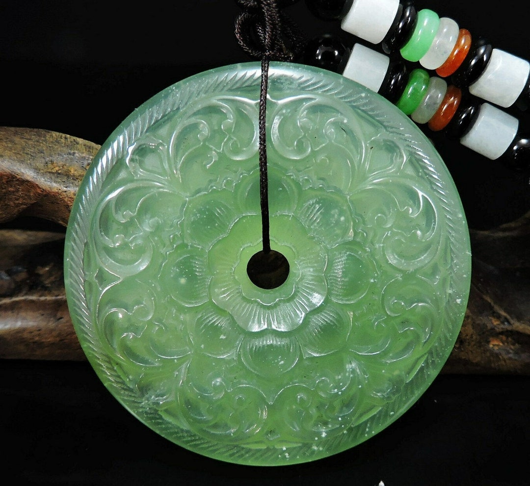 Natural Hand-carved Jade Pendant Jadeite Necklace Lotus Flower Coin - Etsy