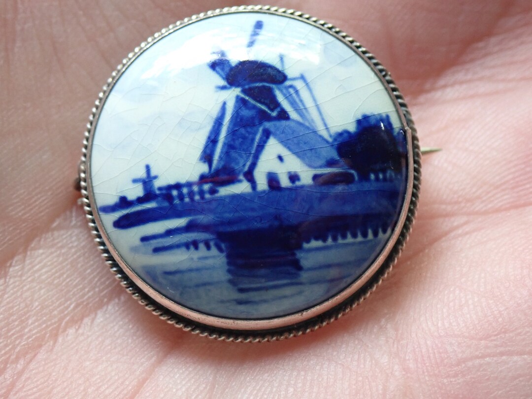 DUTCH DELFT Ceramic Windmill Braided Brooch Pin - Etsy