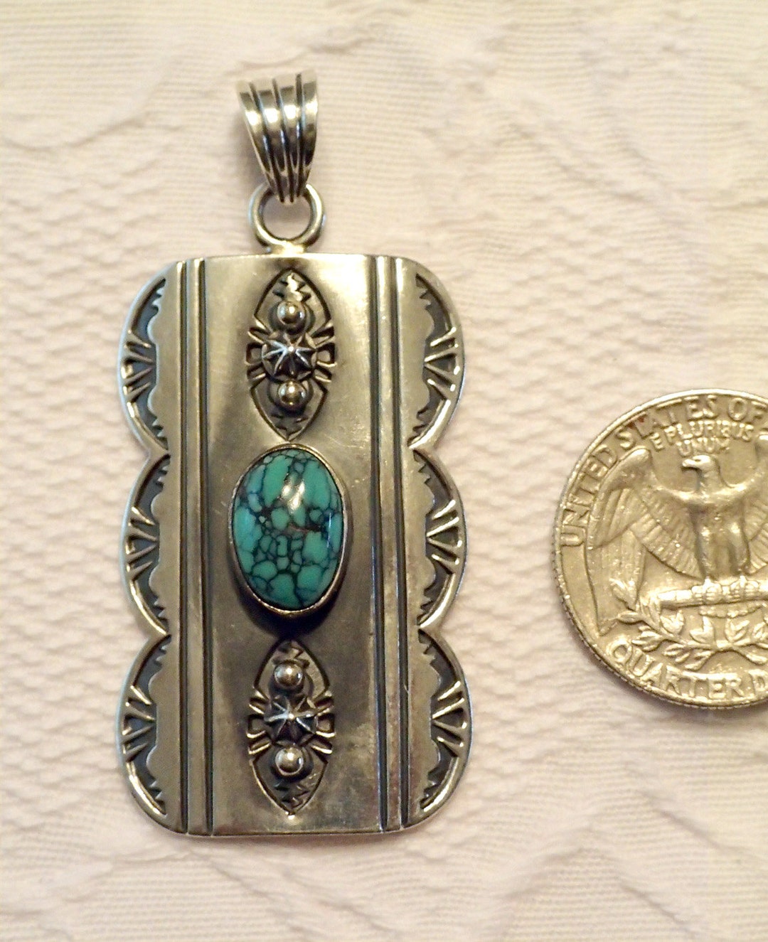 Turquoise Dog Tag Pendant in Sterling Silver - Etsy