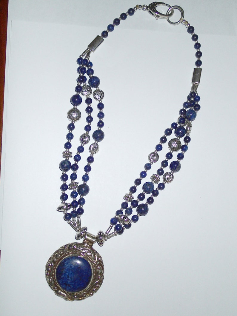 Tribal Multi Strand Lapis Necklace With Silver Lapisl Pendant - Etsy