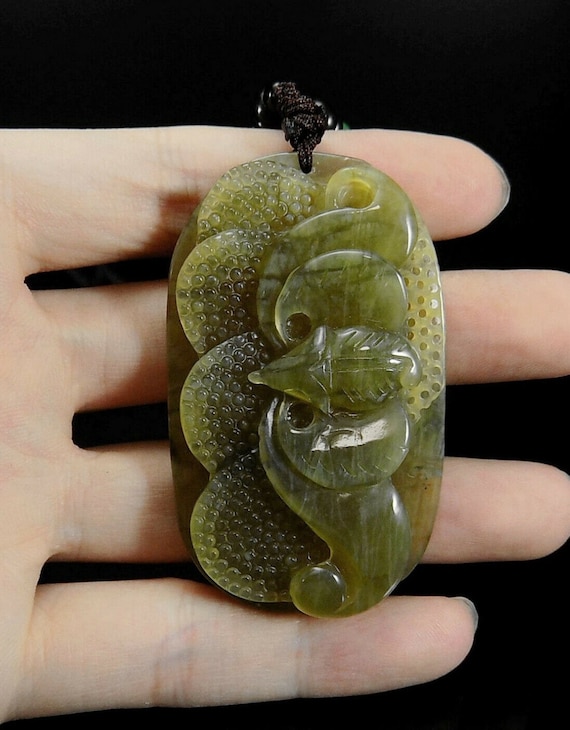 Carved Green Jade Bat Coin Pendant - Gem