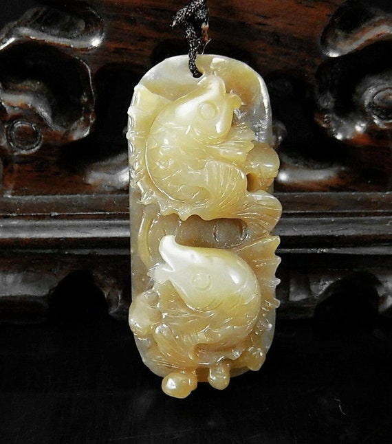 Carved Jade Fish Pendant Jadeite Necklace | Etsy