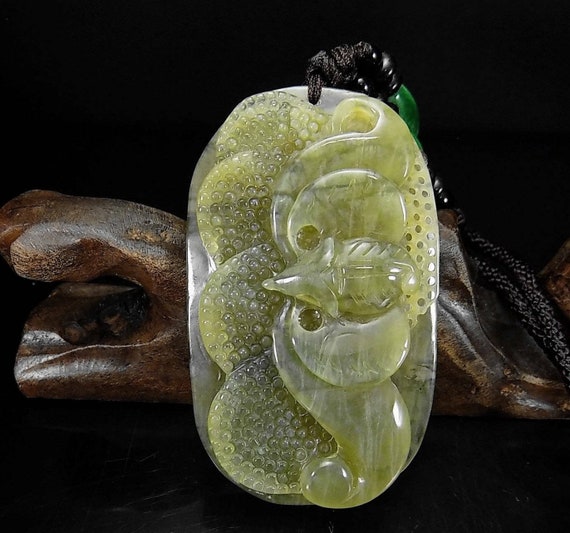 Carved Green Jade Bat Coin Pendant - Gem