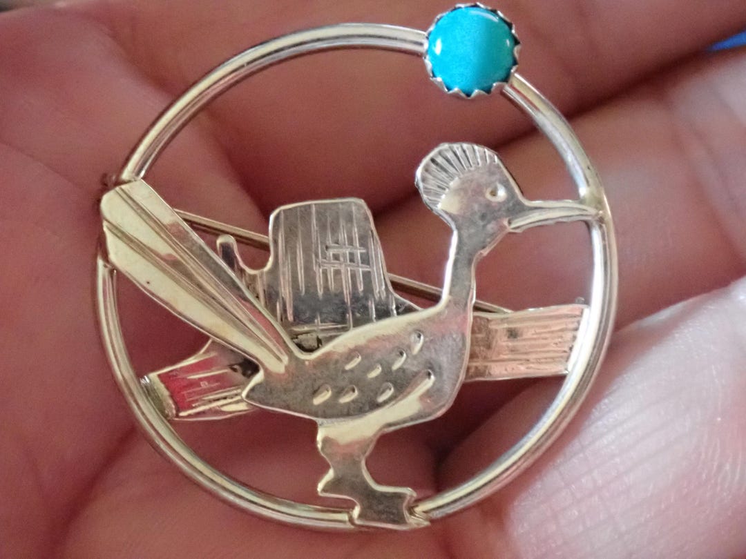 Vintage Roadrunner With Turquoise Pin / Brooch Silver 925 Sterling - Etsy